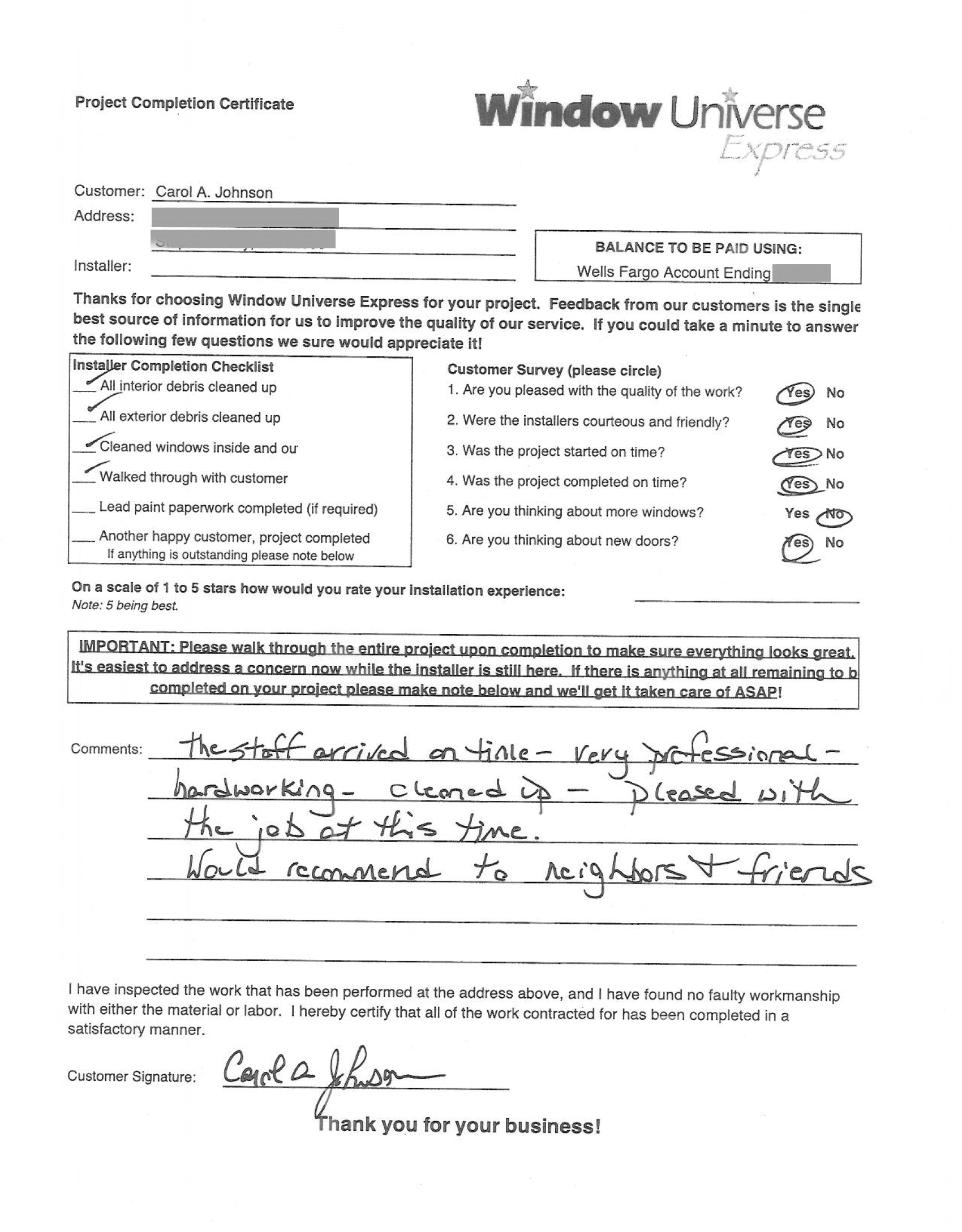 Window Universe References - Itemized Window Prices by Email